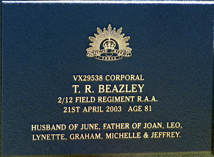 Virtual War Memorial | Thomas Robert ("Tom") BEAZLEY