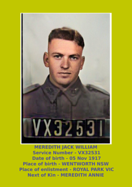 Virtual War Memorial | Jack William MEREDITH