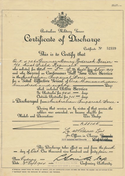 Virtual War Memorial | Henry Roderick (Harry or Stoody) BESIER