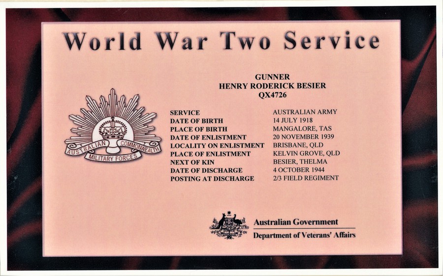 Virtual War Memorial | Henry Roderick (Harry or Stoody) BESIER