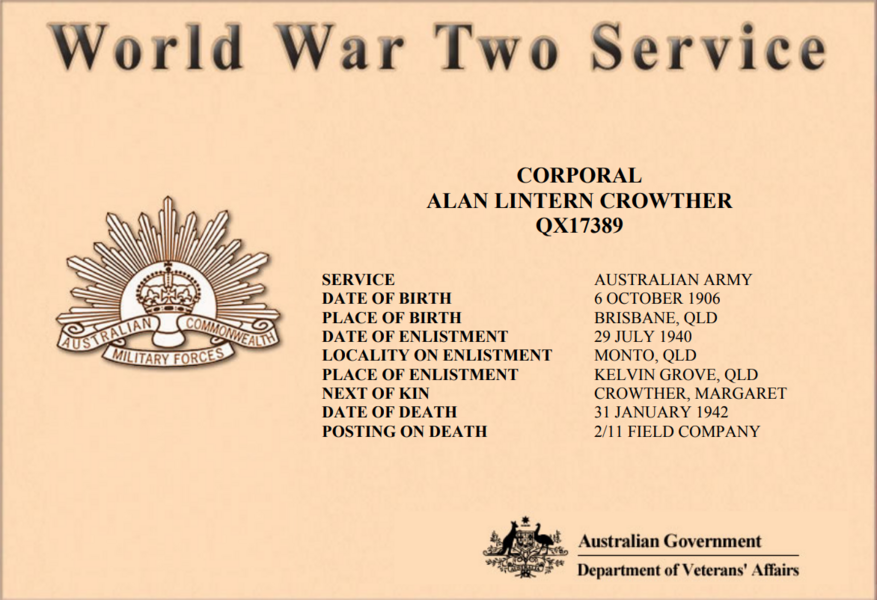 Virtual War Memorial | Alan Lintern CROWTHER