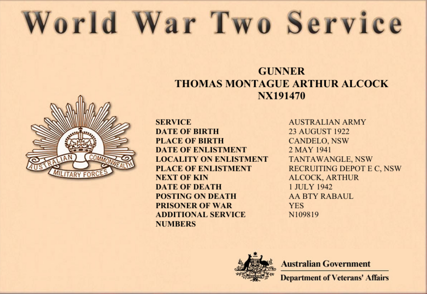 Virtual War Memorial | Thomas Montague Arthur ALCOCK